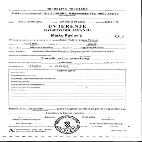 uvjerenje SIM ALGEBRA | PDF