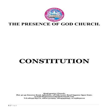 THE PRESENCE OF GOD CHURCH Constitution | DOCX