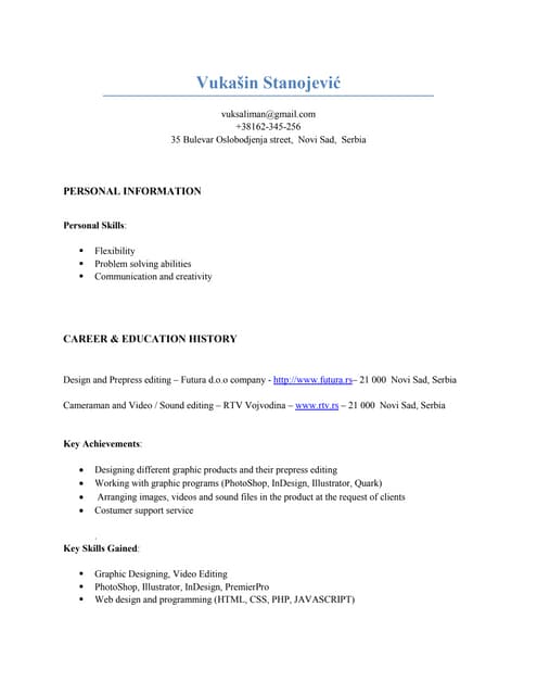 Branko Gajić_CV_Engleski | PDF