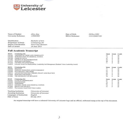 Full Academic Transcript | PDF