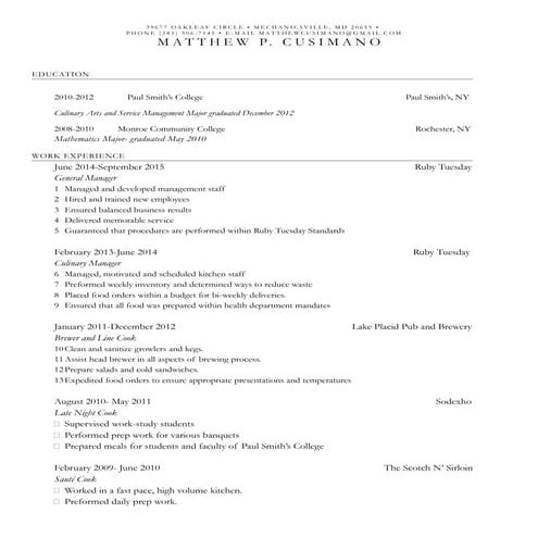 Matthew Cusimano Resume | RTF