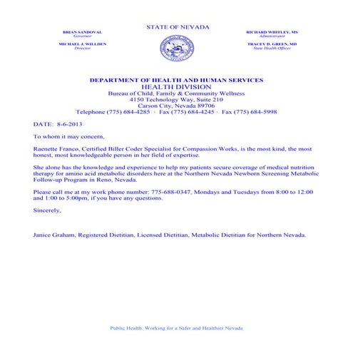 Raenette letter 8-6-2013 - Janice Graham Recommendation Ltr | PDF