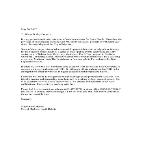 Mayor Ref Let for B Smith | PDF