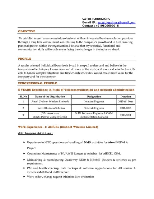Shiv CV | DOCX | Telecommunications Industry | Industries
