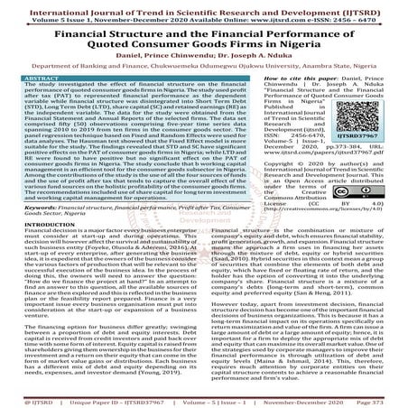 Financial Structure and the Financial Performance of Quoted Consumer Goods Firms in Nigeria | PDF