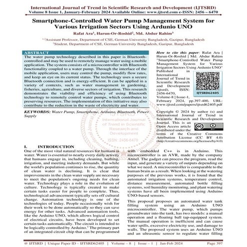 Smartphone Controlled Water Pump Management System for Various Irrigation Sectors Using Ardunio ...