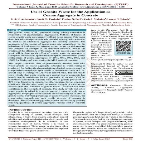 Use of Granite Waste for the Application as Coarse Aggregate in ...