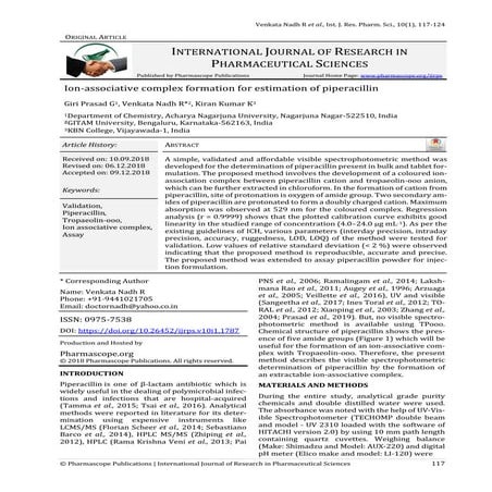 Ion Association Complex Formation for Estimation of Piperacillin | PDF