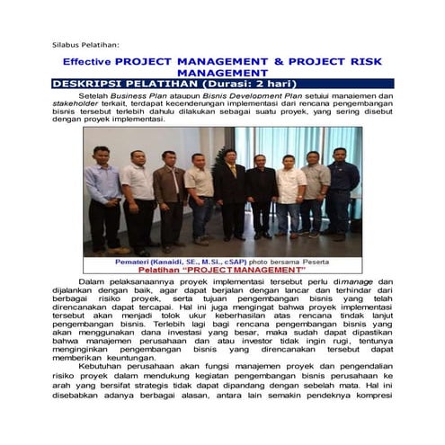 (2021) Silabus Training "Effective PROJECT MANAGEMENT & PROJECT RISK ...