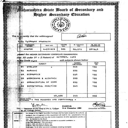 State Board Certificate | PDF