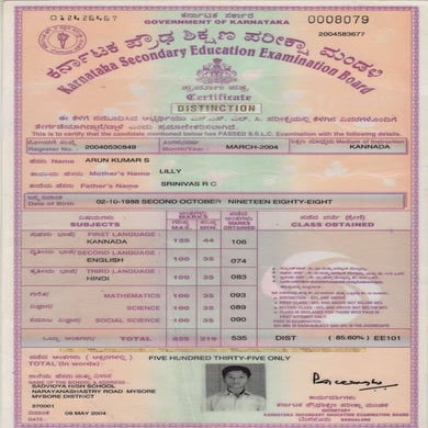 15 sslc marks card
