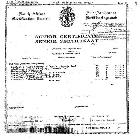 Certified Matric Certificate G Hall | PDF