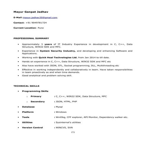 Resume_Mayur_Jadhav | PDF