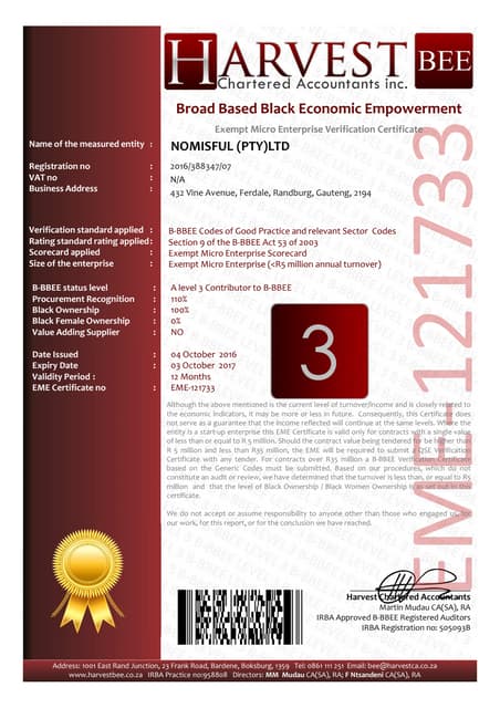 BBBEE 2016 Certificate | PDF