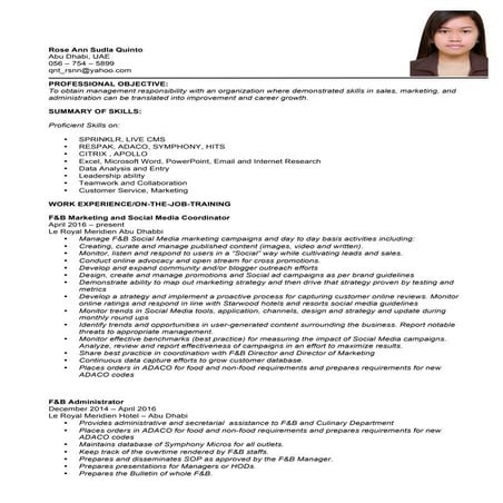 Quinto_RosAnn CV_2016 Nov | PDF