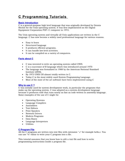 67404923 C Programming Tutorials Doc Pdf