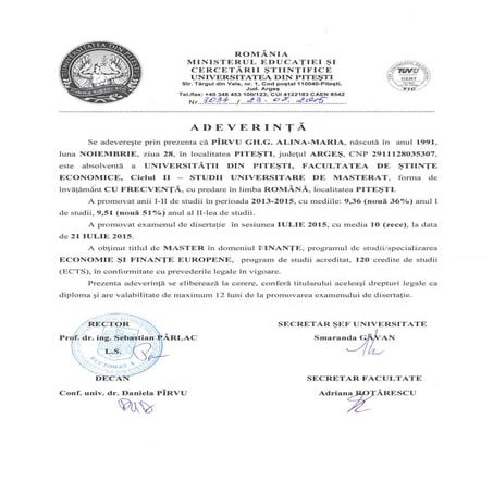 ADEVERINTA ABSOLVIRE MASTER | PDF