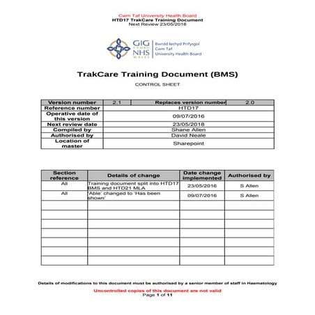 TrakCare Training Document BMS | DOC