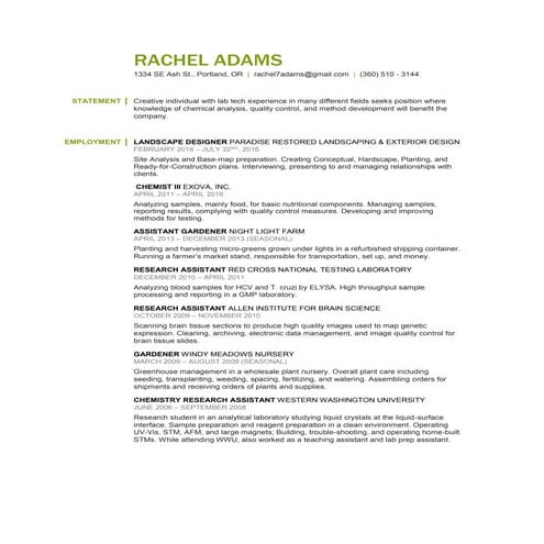 Rachel Adams Resume | PDF | Agriculture | Industries