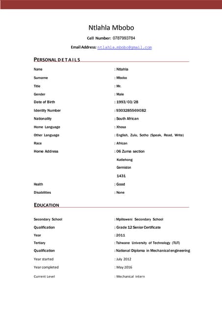 Mondli Mazibuko CV | DOC