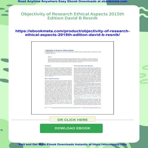 Objectivity of Research Ethical Aspects 2015th Edition David B Resnik | PDF