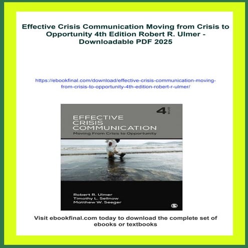 Effective Crisis Communication Moving from Crisis to Opportunity 4th ...