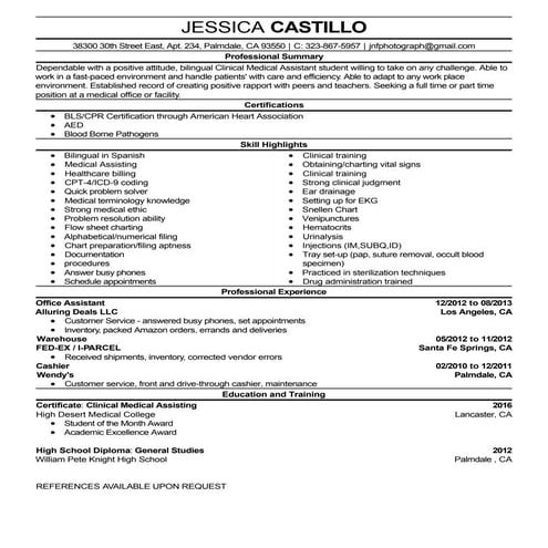 Jessica Castillo-CMA-LAN-Resume | PDF