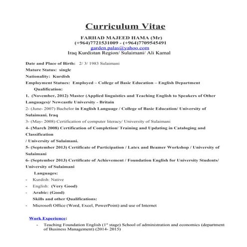 NEWCV Farhad Majeed Hama | DOC