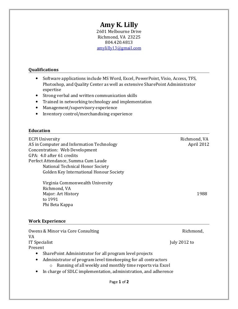 Amy Lilly Resume
