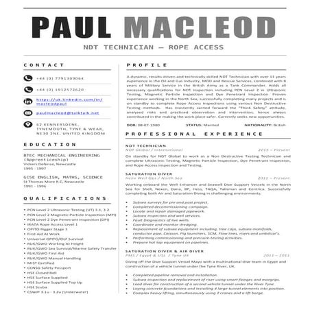 Paul Macleod - NDT Technician & Rope Access CV | PDF