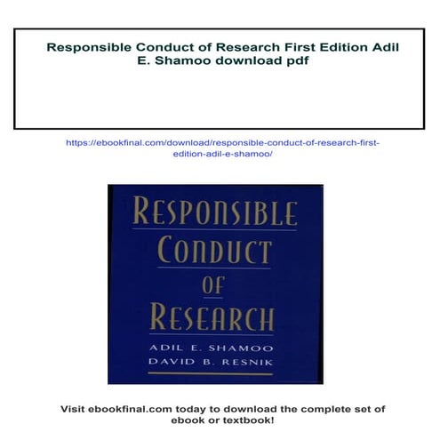 Responsible Conduct of Research First Edition Adil E. Shamoo | PDF