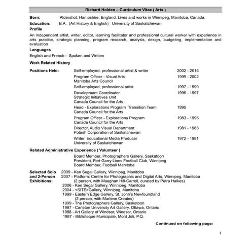 Richard Holden-CV (Arts) 2015 | PDF