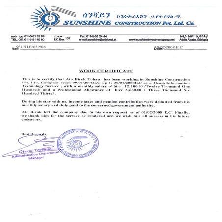 SunShine Work Experience | PDF