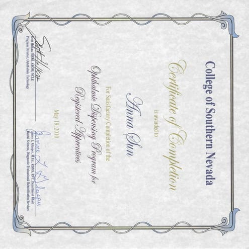 Ophthalmic Certificate of Completion | PDF