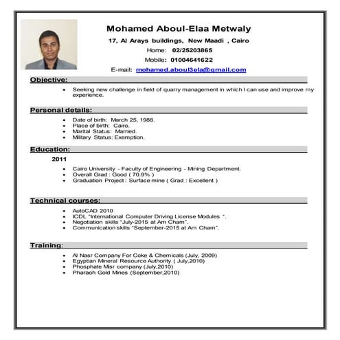 Eng MOHAMED KHOULY C V | PDF