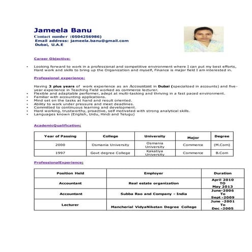 Jameela.banu Resume | DOCX | Business Accounting & Finance | Business