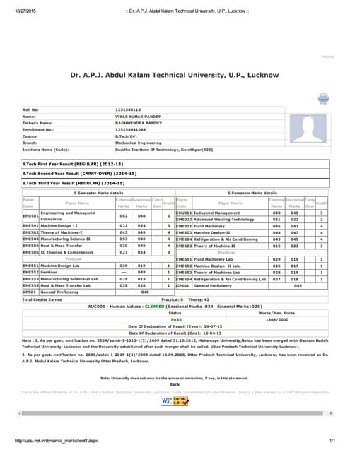 FINALYEARMARKSHEET | PDF | Undergraduate Education | College Education