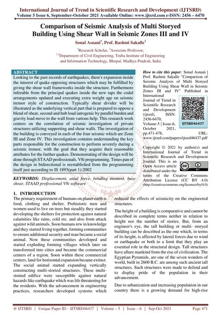 Seismic Analysis of Single Column Structure and Regular Structure A Comparative Study | PDF ...
