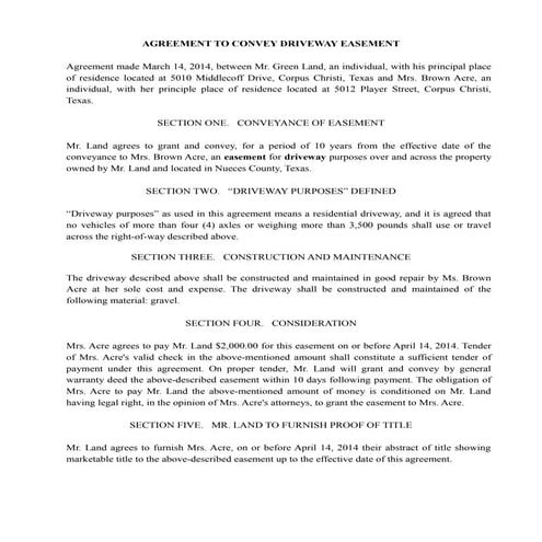 Agreement to Convey Driveway Easement | PDF