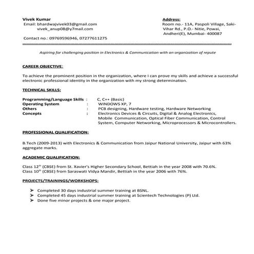 vivek_resume_latest 2015 | DOC | Consumer Electronics | Technology ...