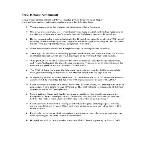 Press Release Assignment | DOC