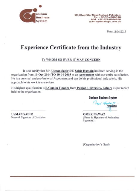 Colony Textile Experience Letter | PDF