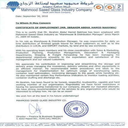 Mahmood Saeed Glass Industry_Work Experience-Ibrahim Nakhwa | PDF