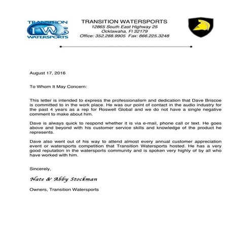 Transition Watersports Letter | PDF