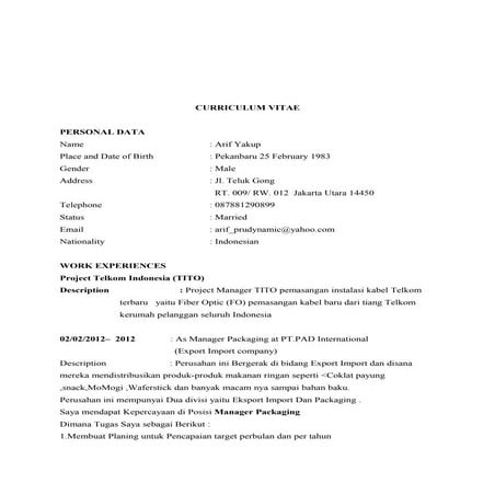 CV terbaru Arif | PDF