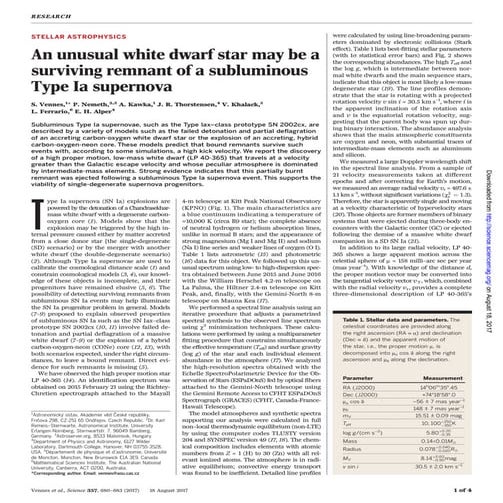 An unusual white dwarf star may be a surviving remnant of a subluminous ...