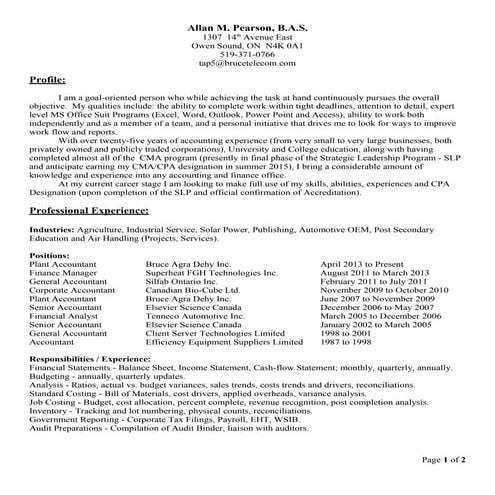 Resume - Allan Pearson, CPA, CMA, BAS. | PDF