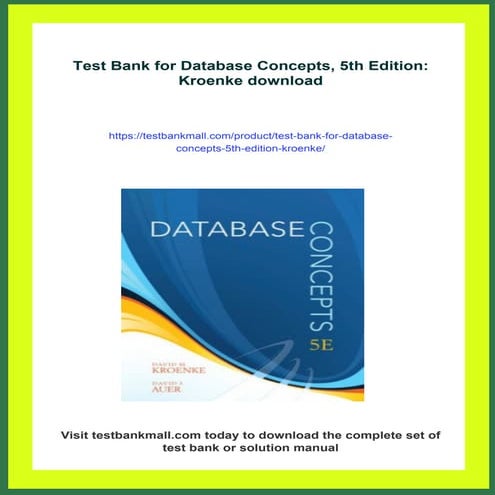 Test Bank for Database Concepts, 5th Edition: Kroenke | PDF