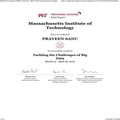 MIT_Big Data Analytics Certificate | PDF
