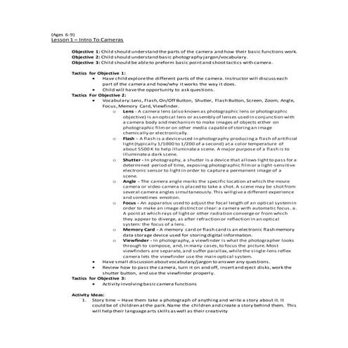 Photography Lesson Plan -Unbound Stockton | PDF